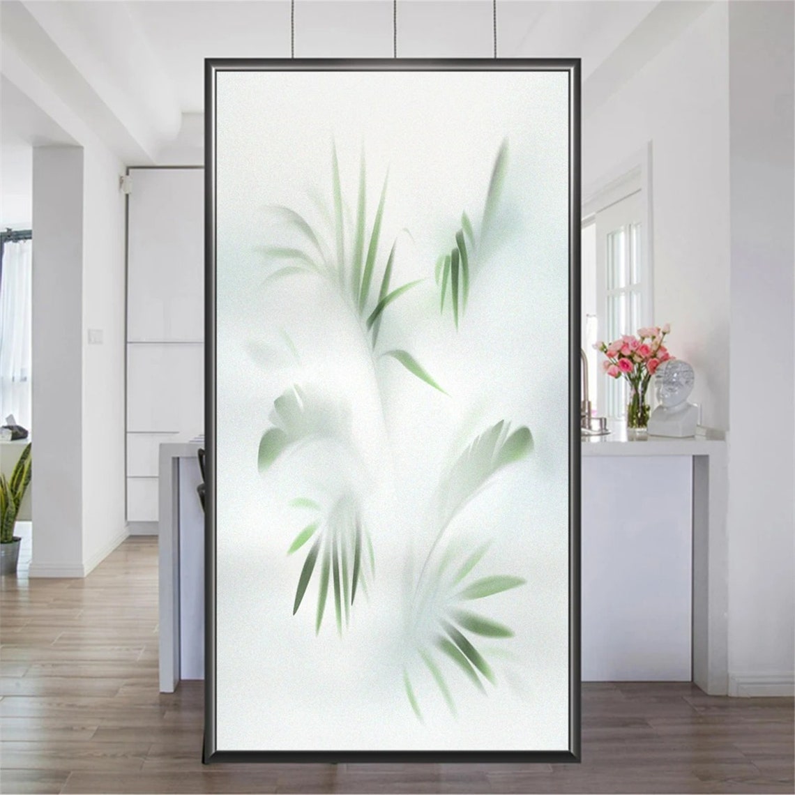 Custom-sized Hazy Greenery Static Cling Window Film - Non-glue Sun ...