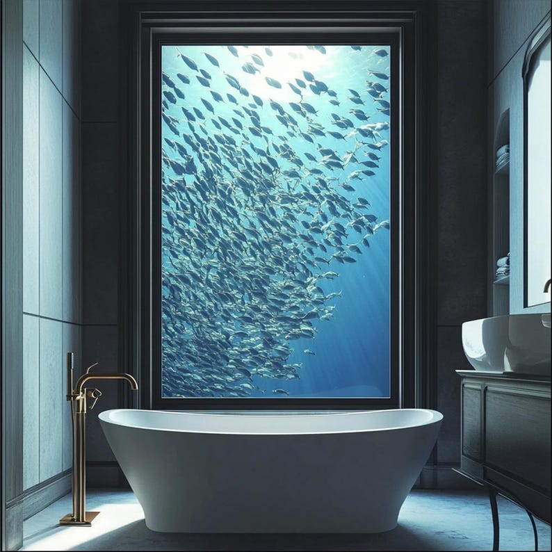 Custom Size Underwater Marine Life Window Film Decorative Privacy Glass ...
