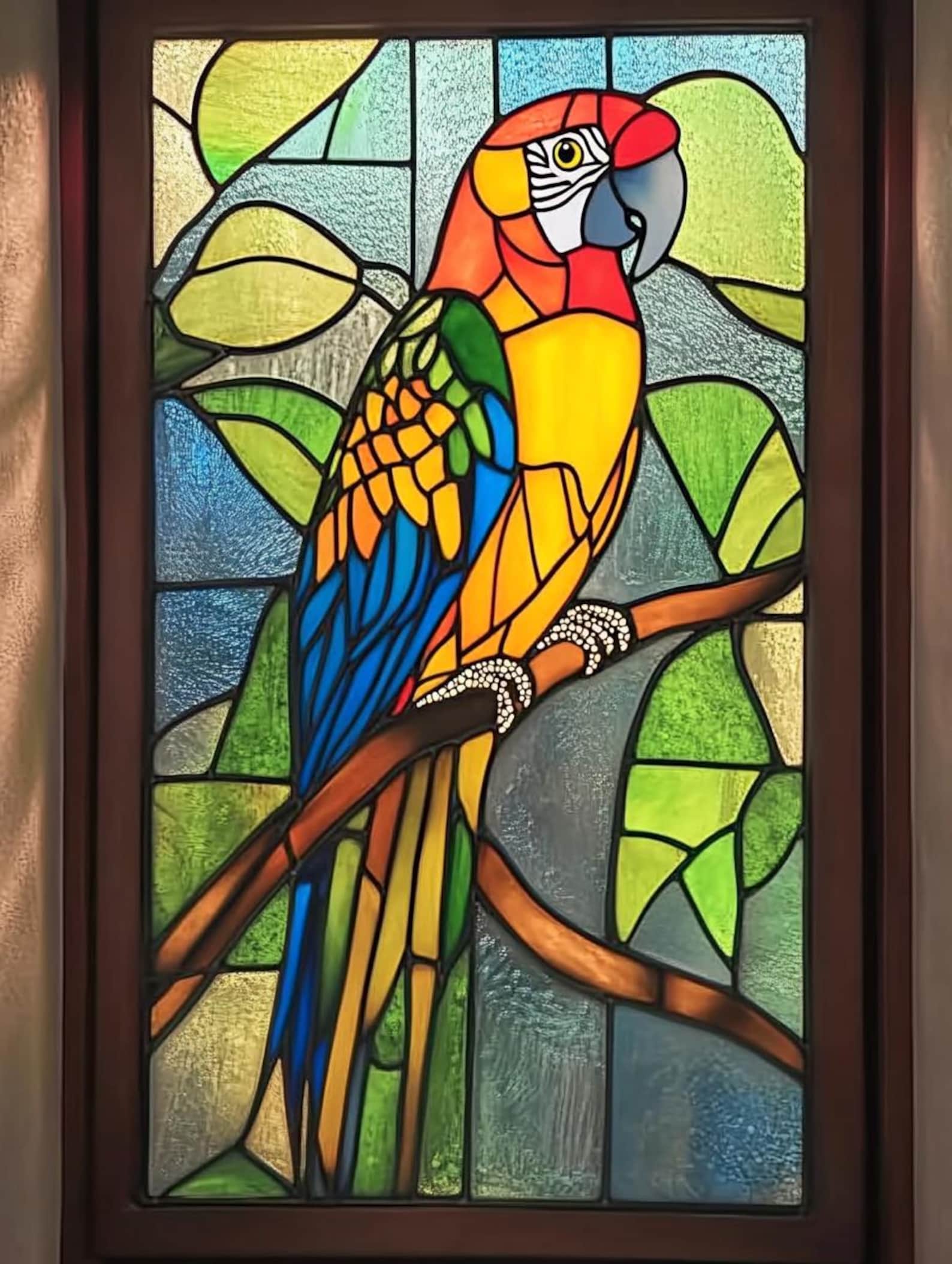 Custom Size Tropical Parrot Stained Glass Window Film Stunning Red ...