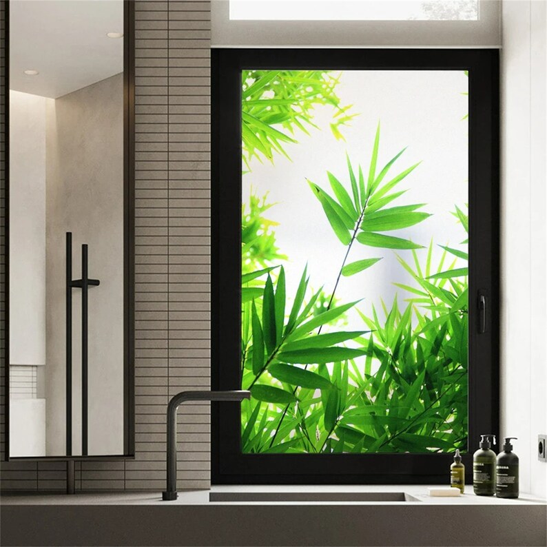 Custom-sized Bamboo Pattern PVC Window Sticker Glue-free Frosted Uv ...
