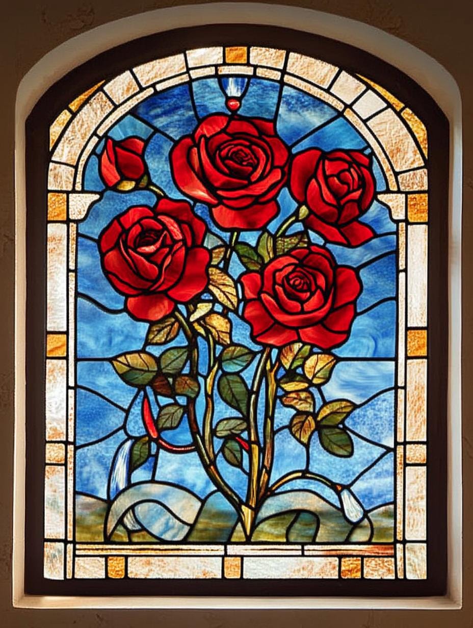Custom Size Romantic Red Rose Window Film Non-adhesive Stained Glass ...