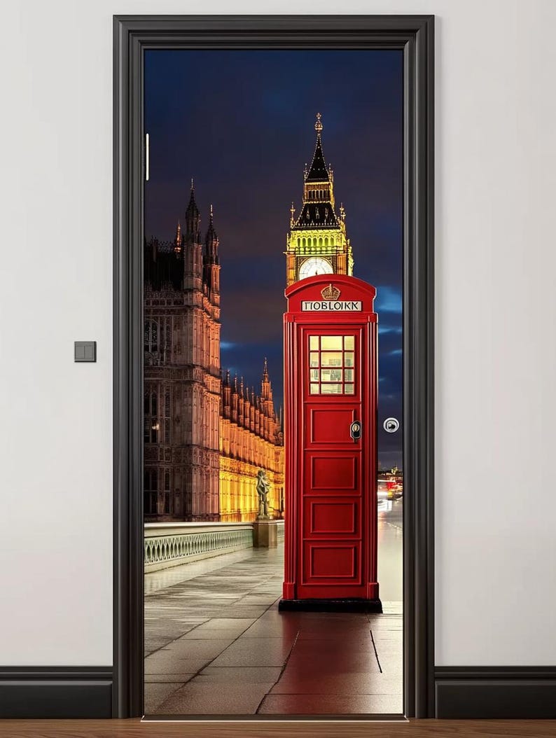 Custom Size Iconic Red Telephone Booth Door Decal Peel and Stick ...