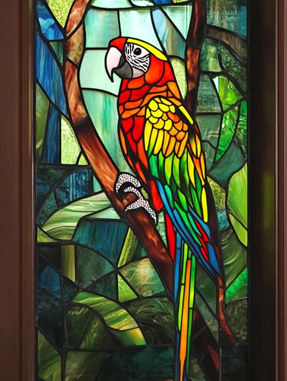 Custom Size Tropical Parrot Stained Glass Window Cling Non-adhesive ...