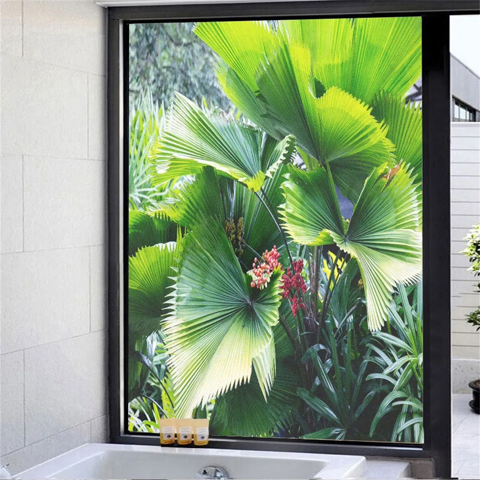 Custom Size Tropical Greenery PVC Privacy Film Electrostatic Non-glue ...