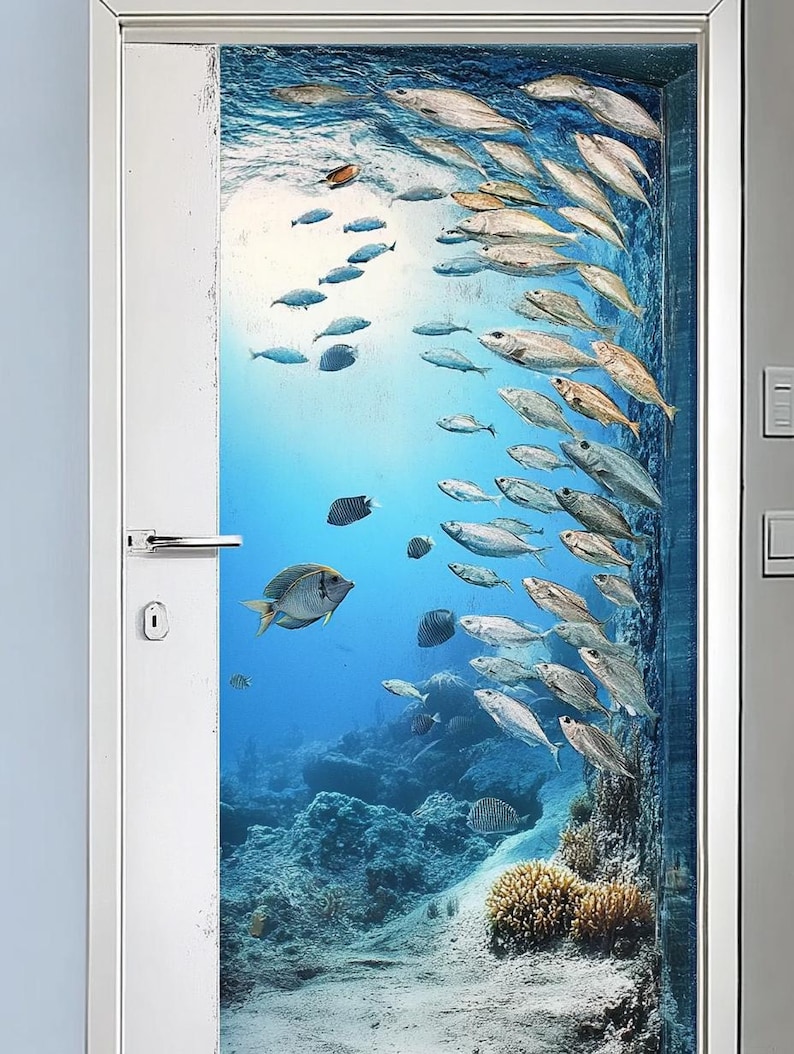 Custom Size Underwater Ocean-themed Door Sticker With 3D Fish Design ...