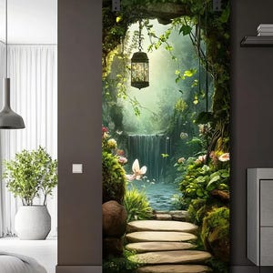 Custom Size Forest Path Waterproof Door Sticker Self-adhesive Nature ...