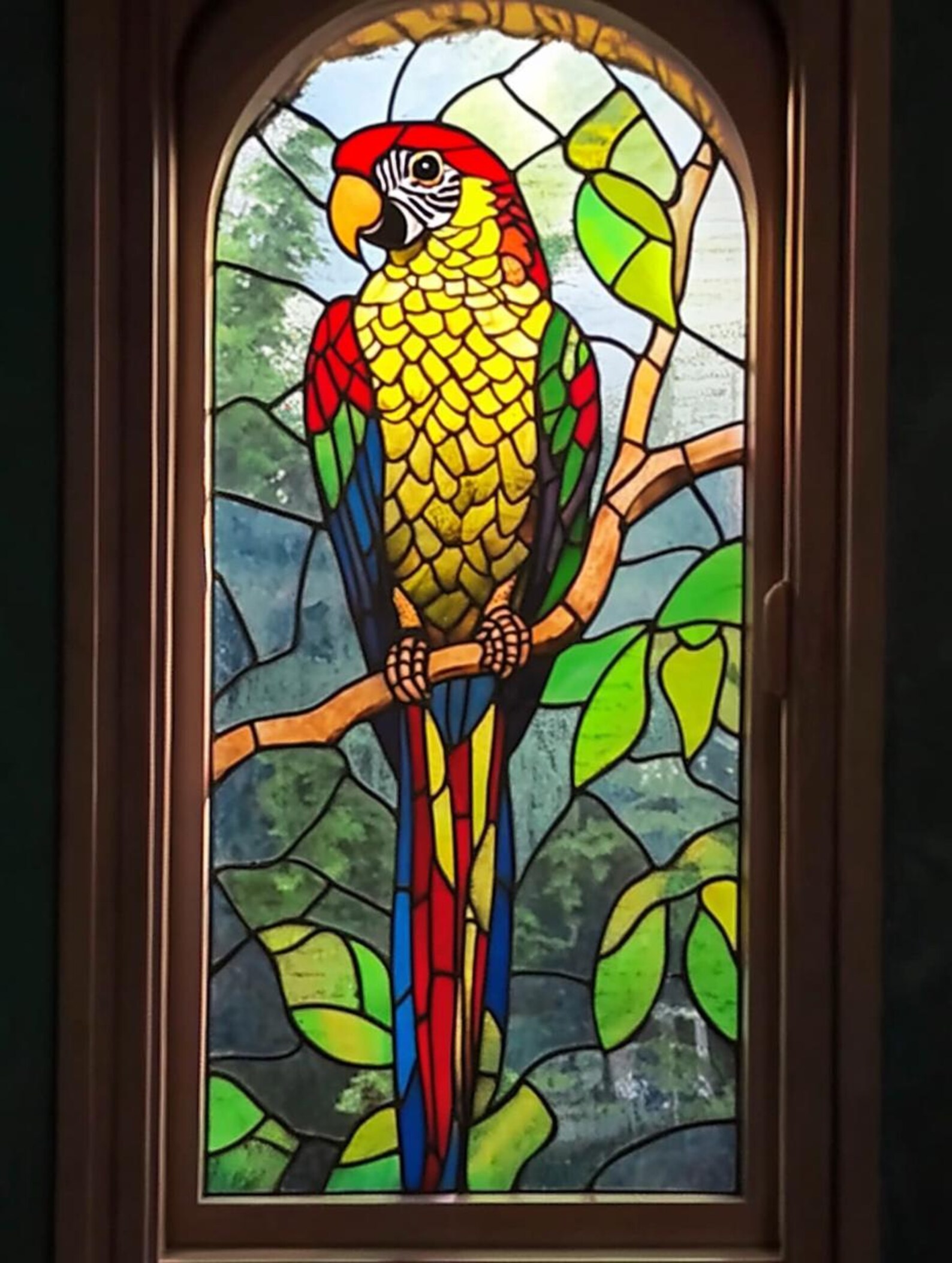 Custom Size Tropical Parrot Stained Glass Window Film Stunning Red ...