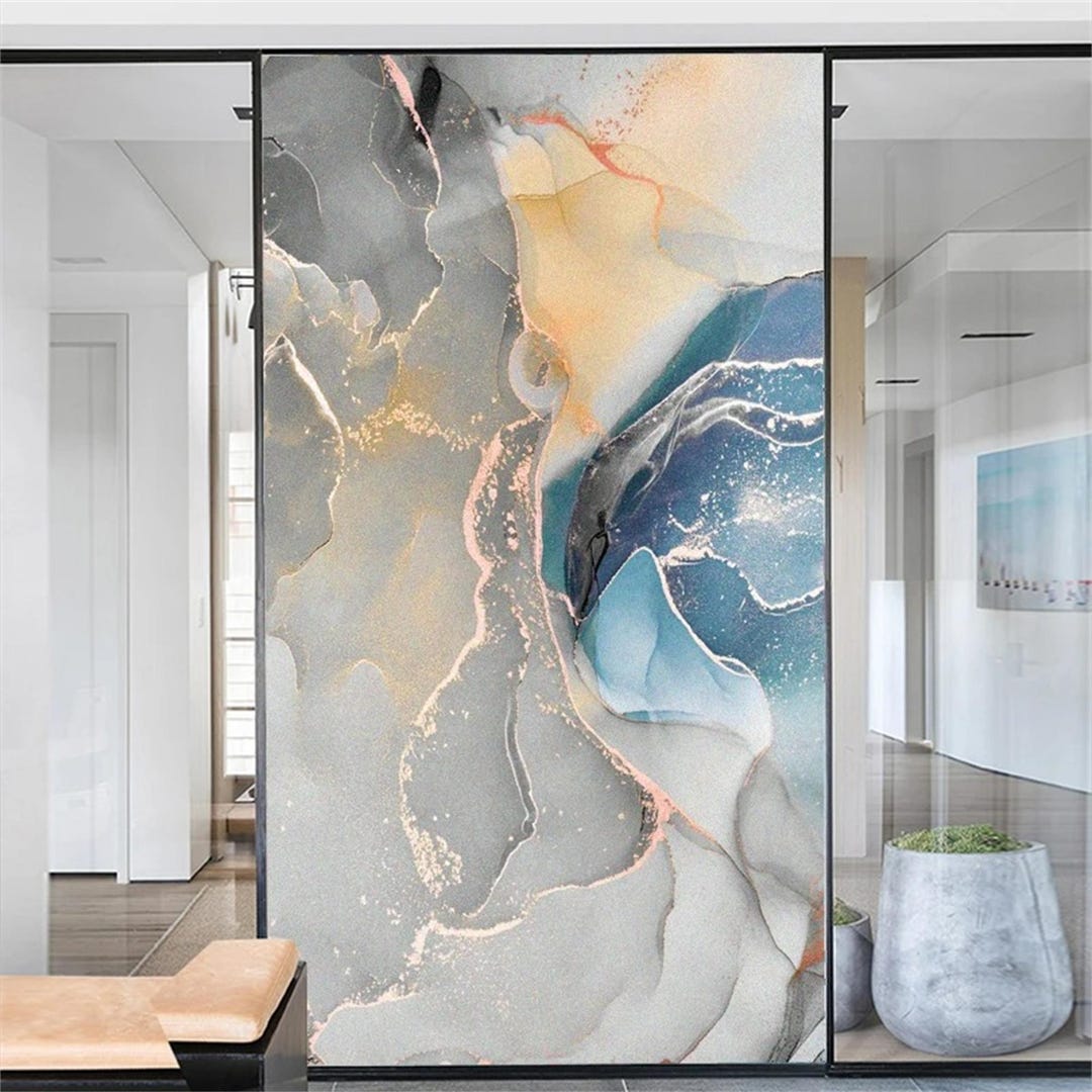 Custom Size Marble Grain Pattern Privacy Window Film Decorative Glue ...