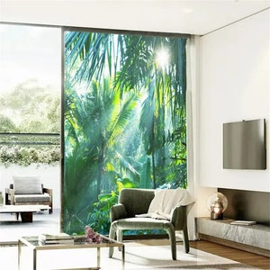Custom-sized Tropical Rainforest Pattern Window Film - Frosted Glass ...