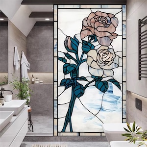 Window Film Stained Glass Stickers,custom Size Static Cling Rose,flower ...