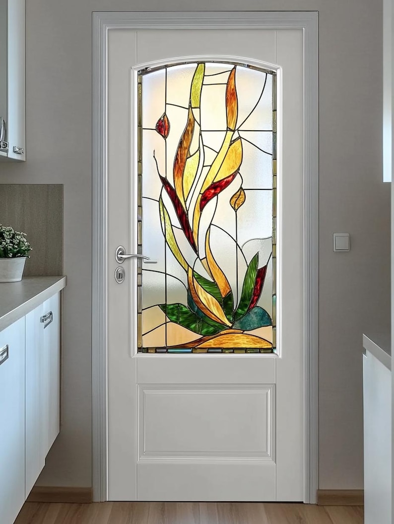 Custom Size Botanical Stained Glass Window Privacy Film Wildflower and ...