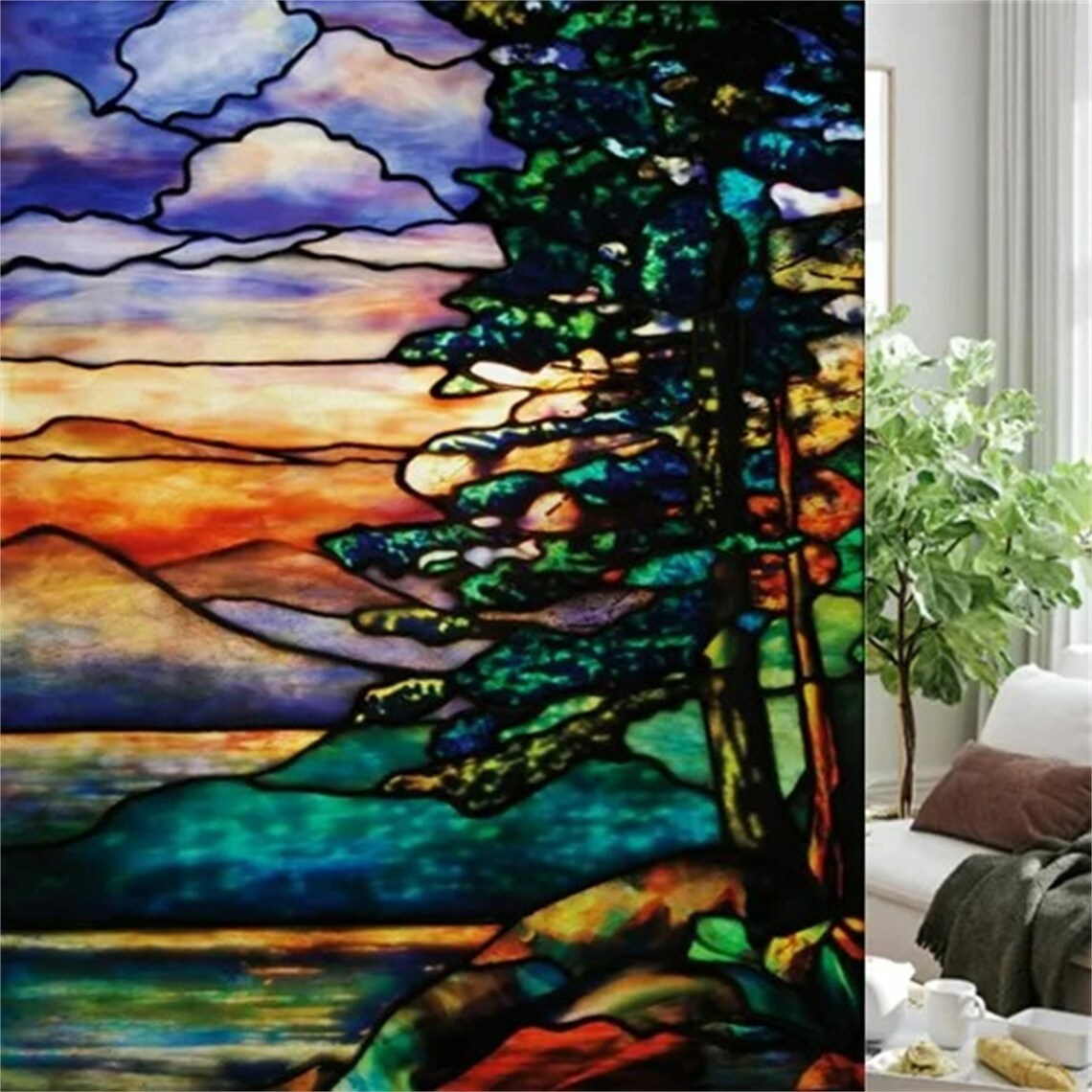 Custom Size Stained Glass Window Films Static Cling With Nature Prints ...