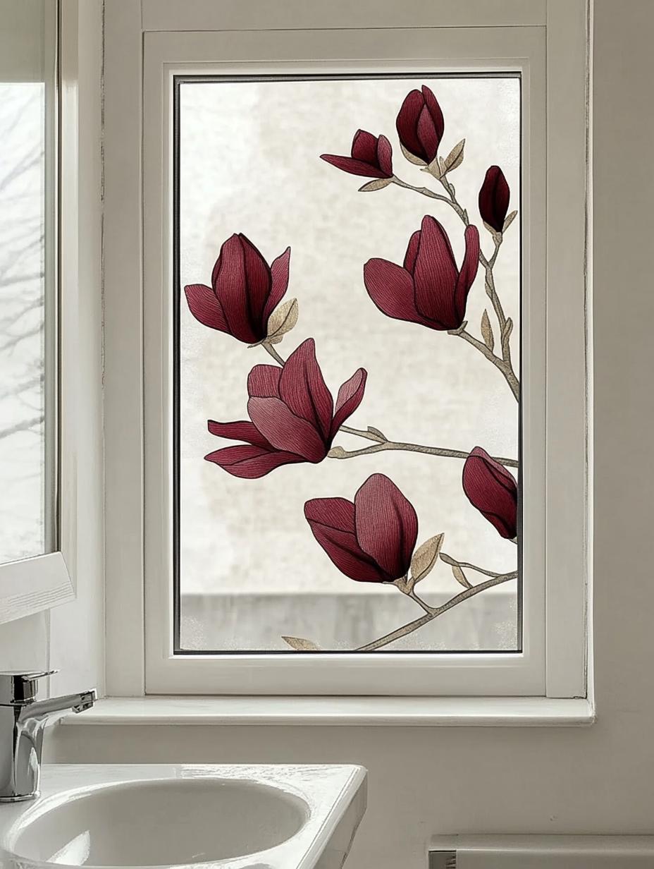 Custom Size Magnolia Flower Stained Glass Window Film Privacy Decor for ...