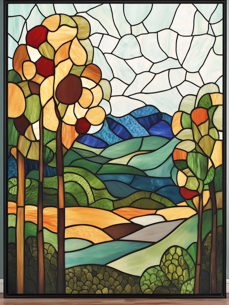 Custom Size Scenic Mountain River Window Film Nature-inspired Stained ...