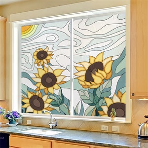 Custom Size Window Film Stained Glass Films Sunflower Frosted Static ...