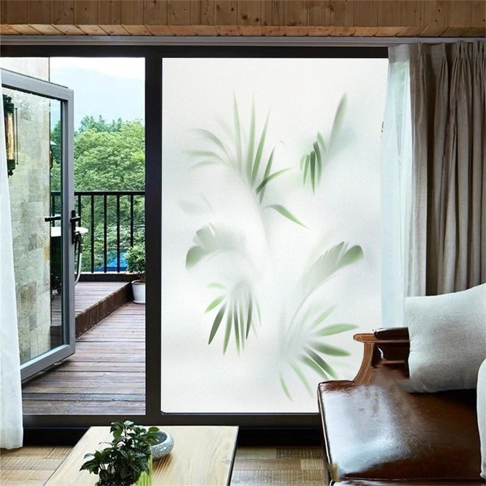 Custom-sized Hazy Greenery Static Cling Window Film - Non-glue Sun ...