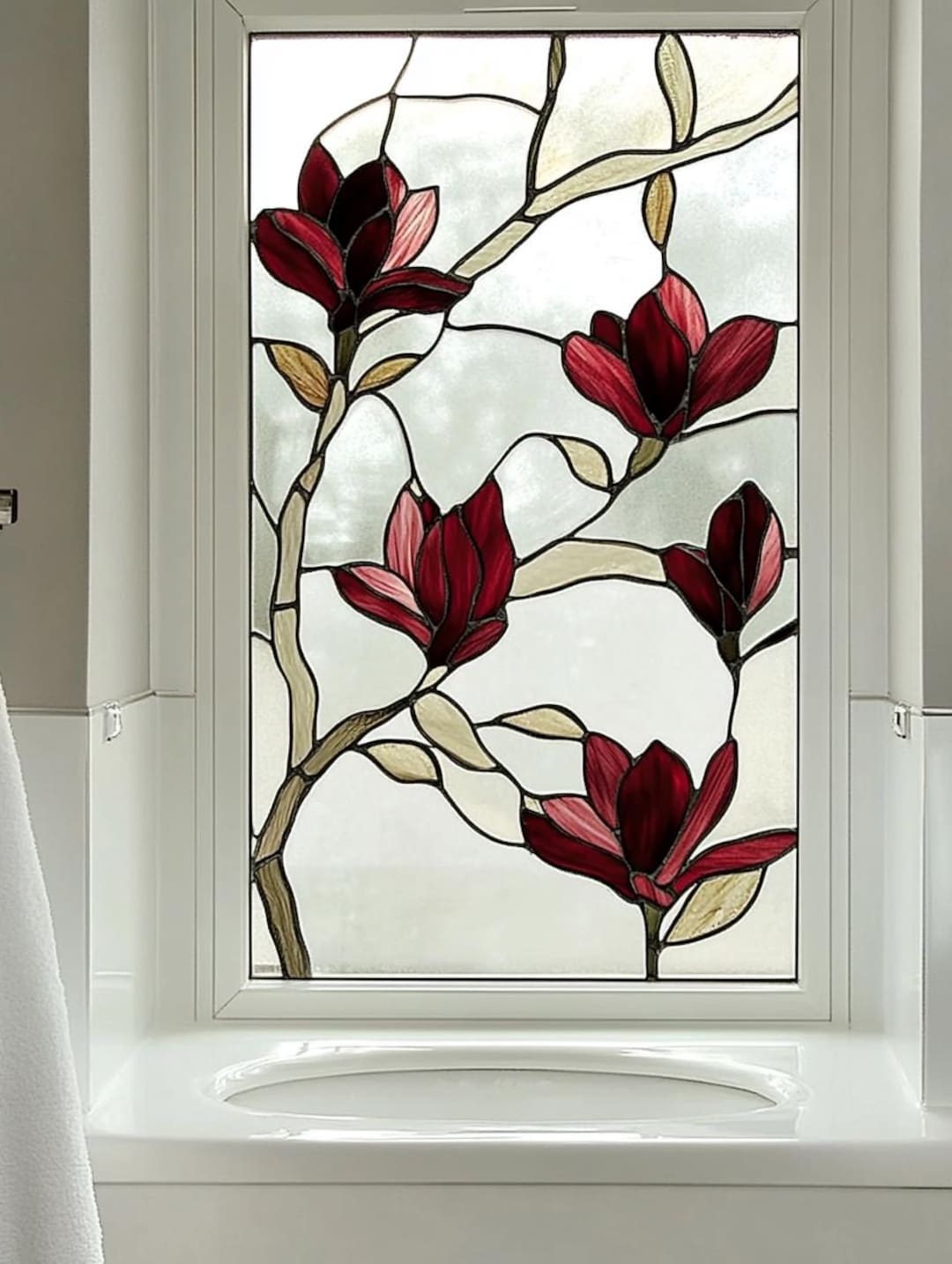 Custom Size Magnolia Flower Stained Glass Window Film Privacy Decor for ...