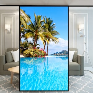Ocean Frosted Window Film Window Privacy Film,tropical Sandy Beach at ...