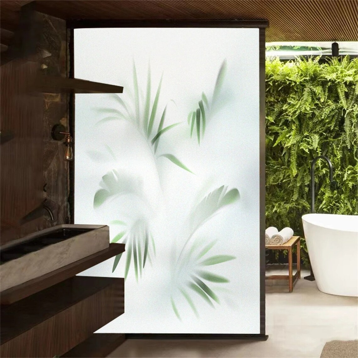 Custom-sized Hazy Greenery Static Cling Window Film - Non-glue Sun ...