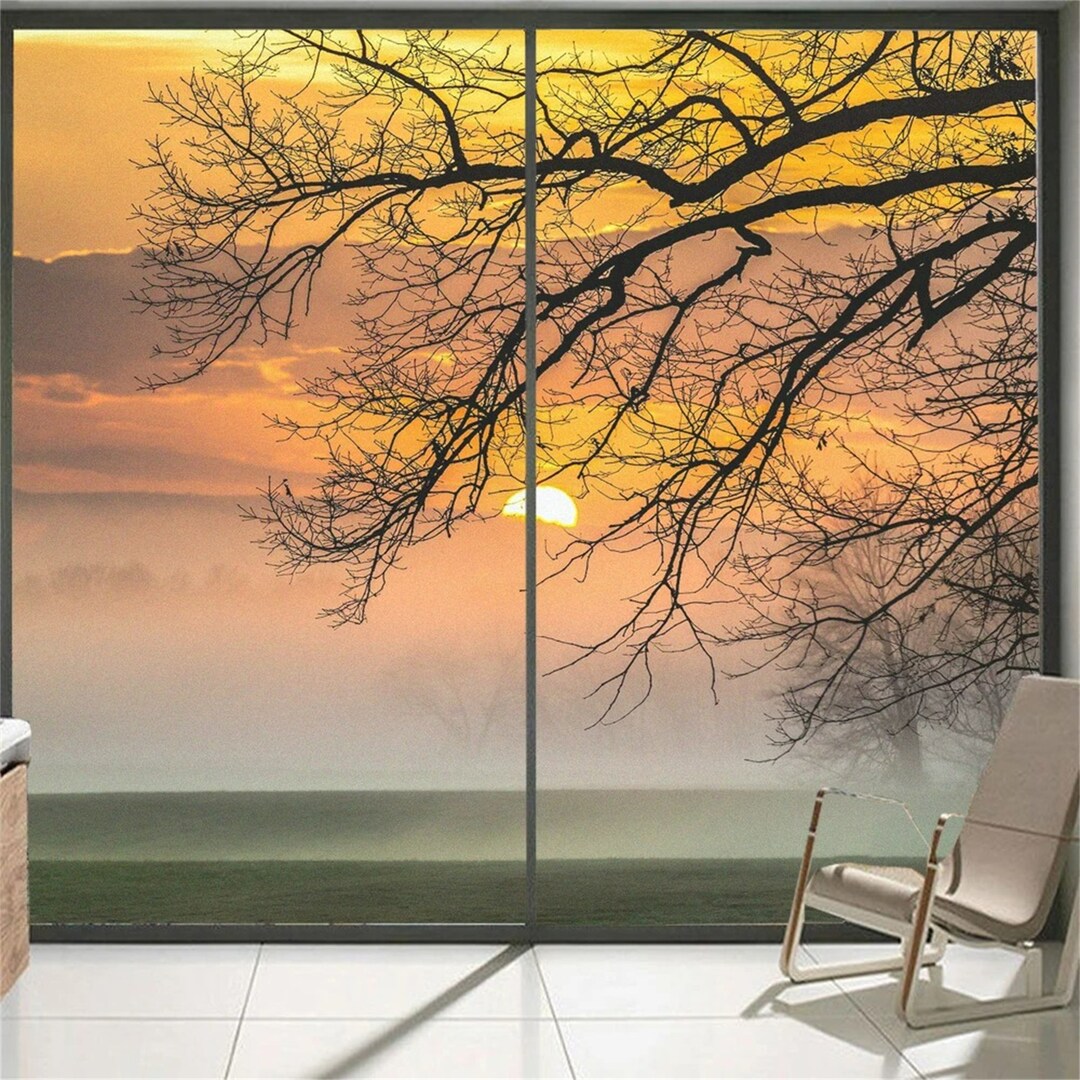 Custom-sized Sunset Pattern PVC Window Film - Glue-free Anti-uv Frosted ...