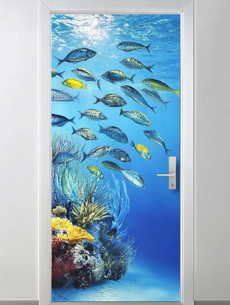 Custom Size Underwater Ocean-themed Door Sticker With 3D Fish Design ...
