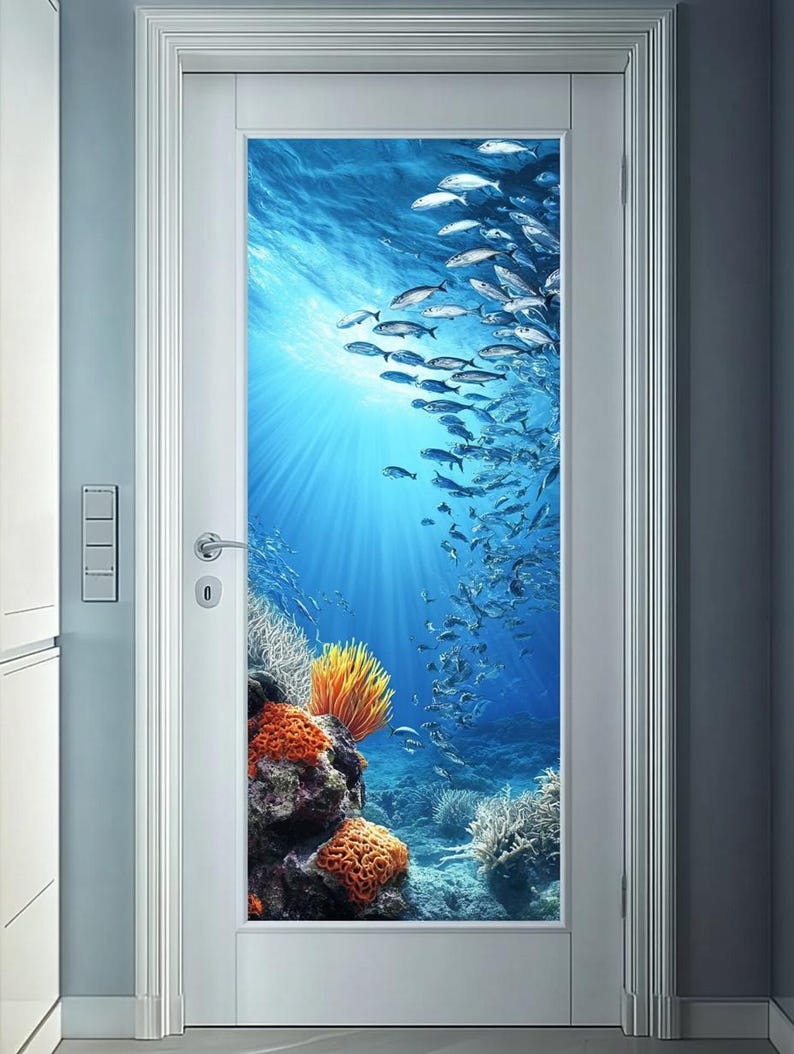 Custom Size Underwater Ocean-themed Door Sticker With 3D Fish Design ...