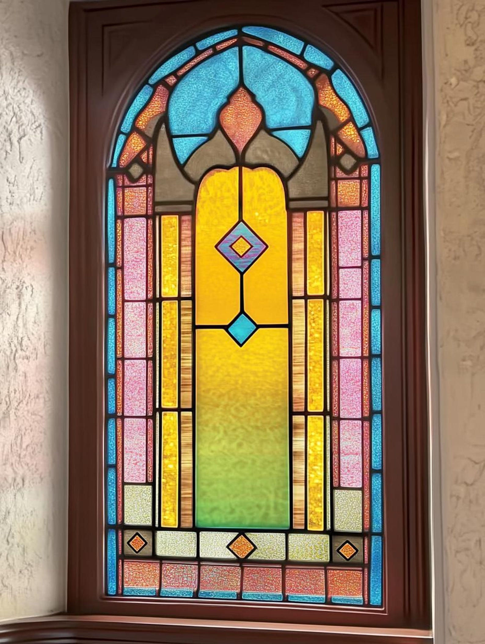 Custom Size Classic Gothic Stained Glass Window Film Elegant Amber ...