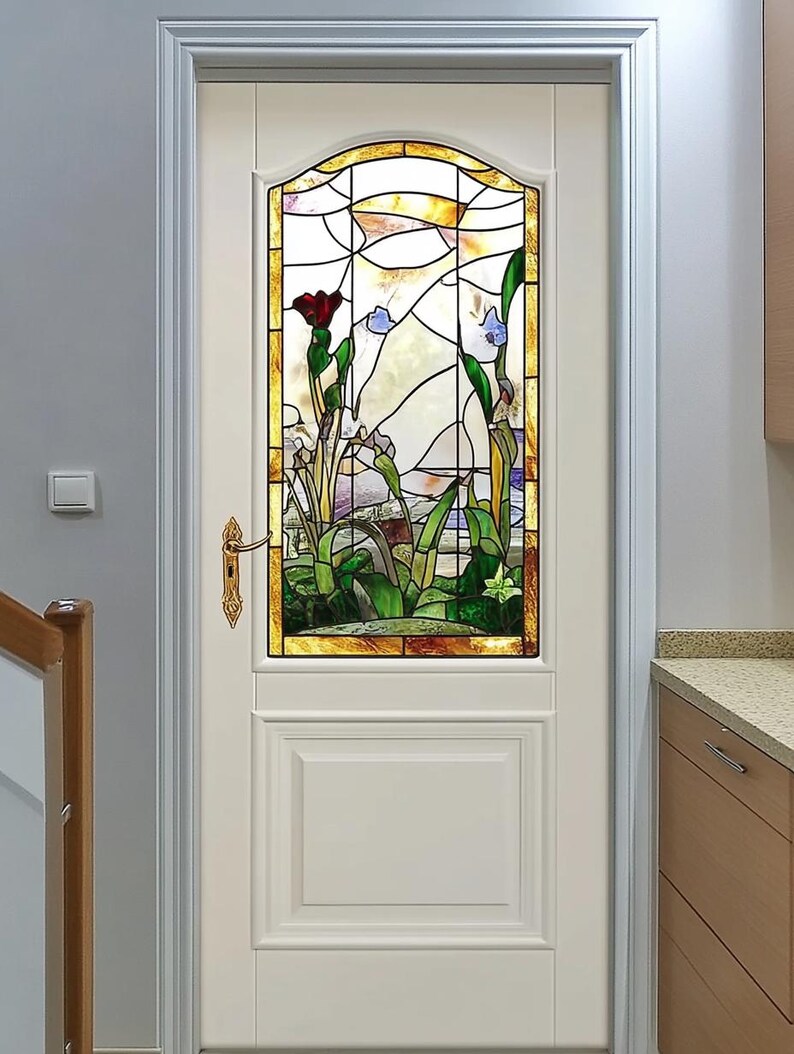 Custom Size Botanical Stained Glass Window Privacy Film Wildflower and ...