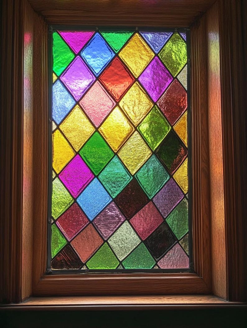 Custom Size Multicolor Geometric Stained Glass Window Film Non-adhesive ...