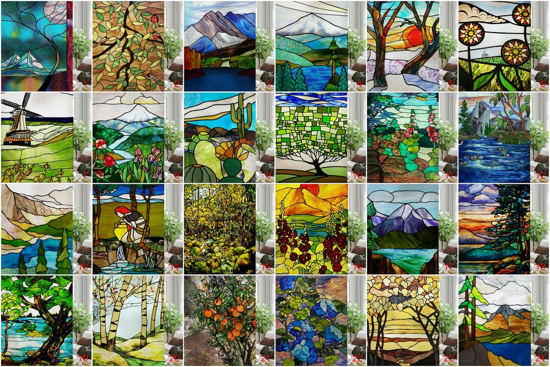 Custom Size Stained Glass Window Films Static Cling With Nature Prints ...