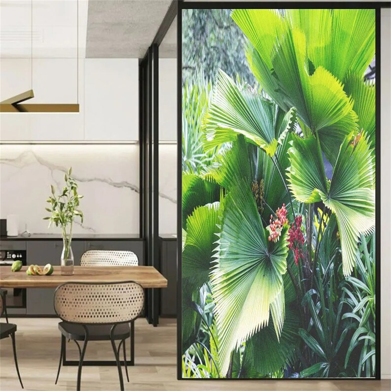 Custom Size Tropical Greenery PVC Privacy Film Electrostatic Non-glue ...
