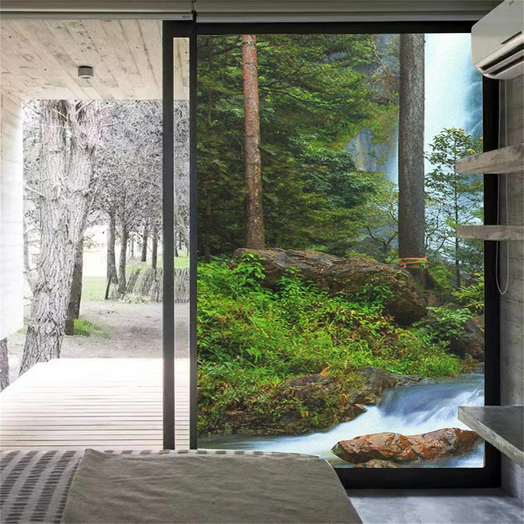 Custom Size PVC Natural Landscape Privacy Window Film Frosted Glue-free ...