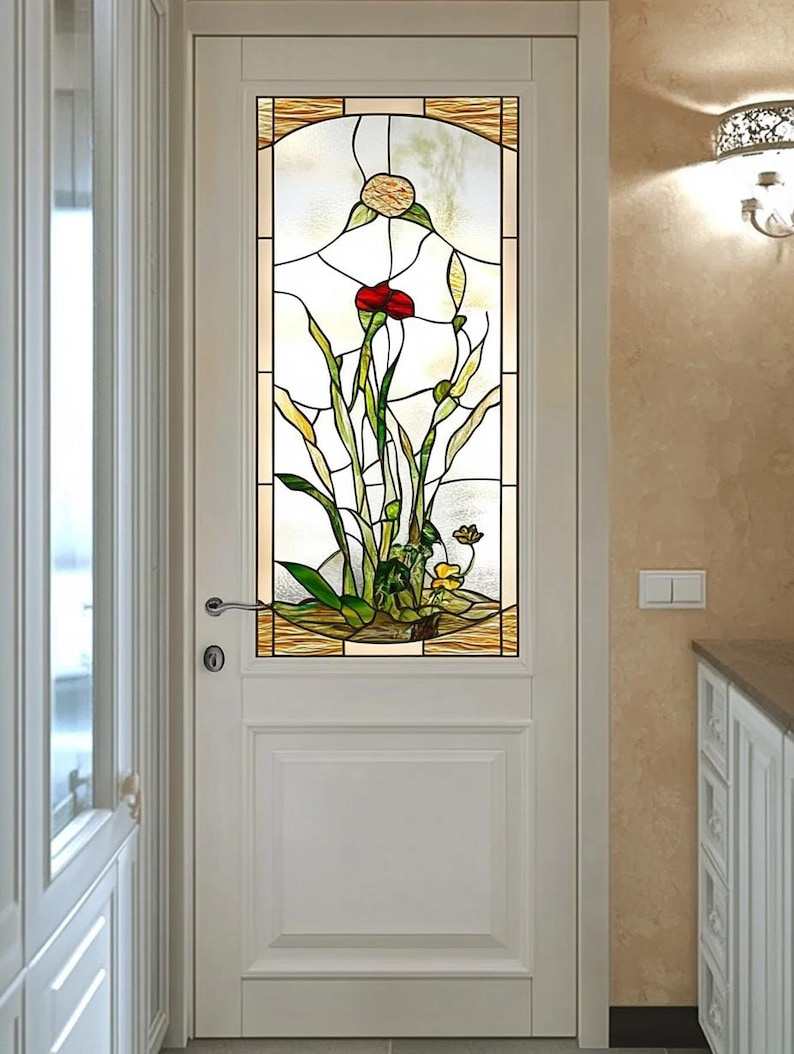 Custom Size Botanical Stained Glass Window Privacy Film Wildflower and ...