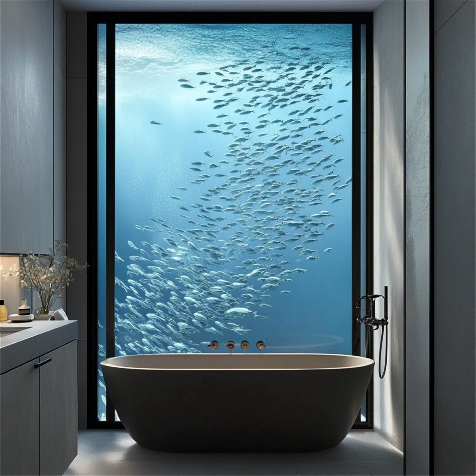 Custom Size Underwater Marine Life Window Film Decorative Privacy Glass ...