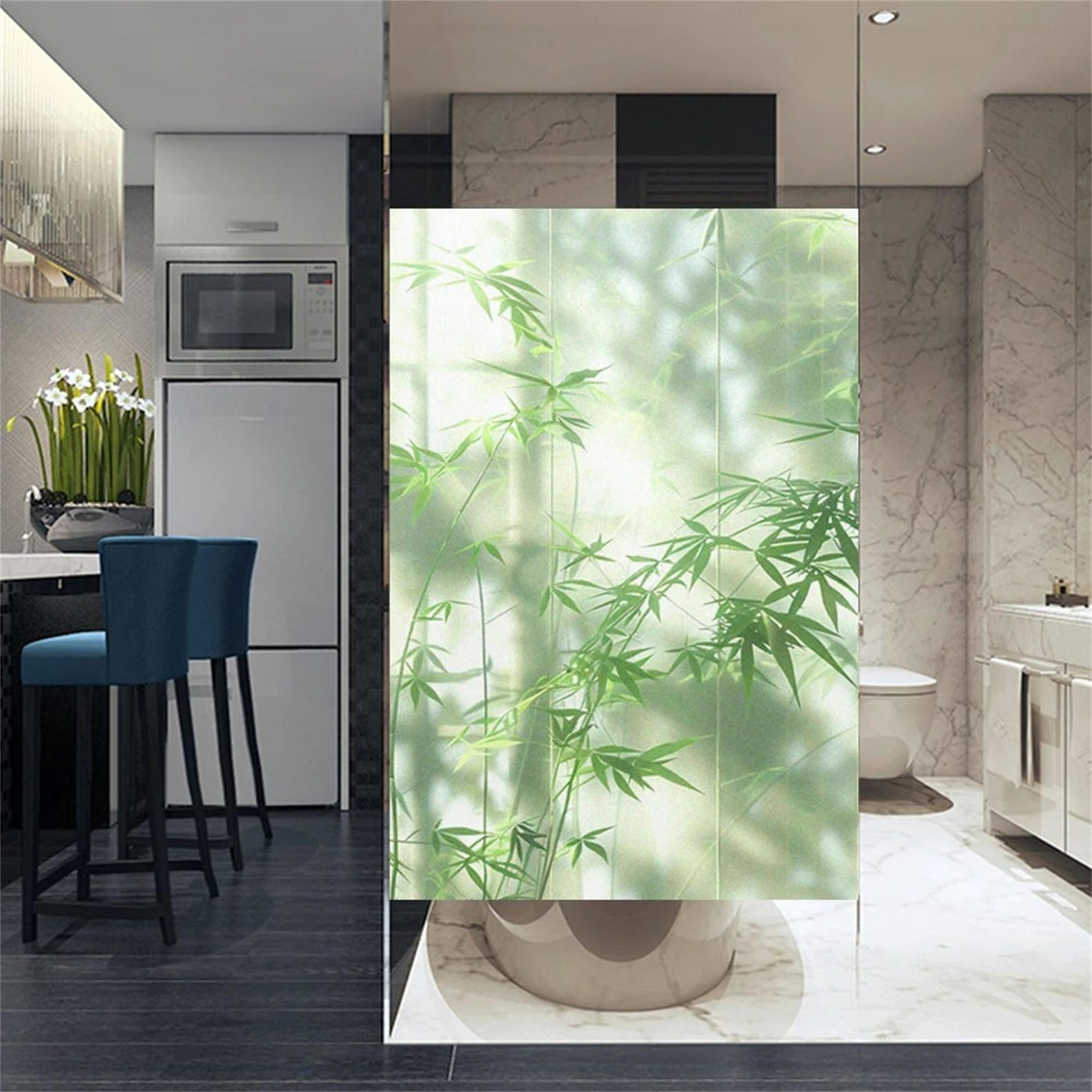 Custom Size Bamboo Design Privacy Window Film Frosted UV and Heat ...