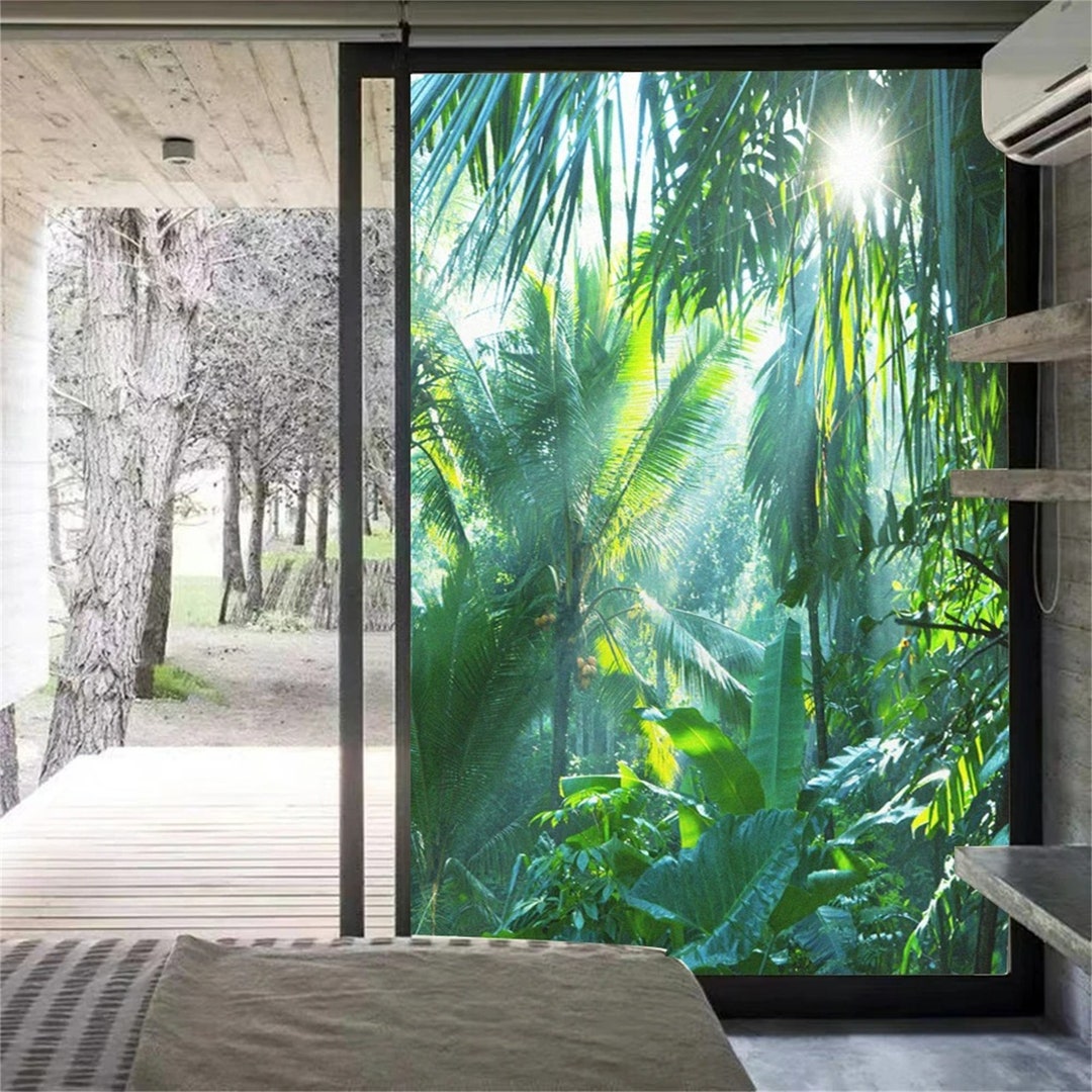 Custom-sized Tropical Rainforest Pattern Window Film - Frosted Glass ...