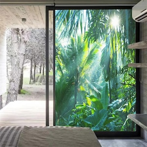 Custom-sized Tropical Rainforest Pattern Window Film - Frosted Glass ...