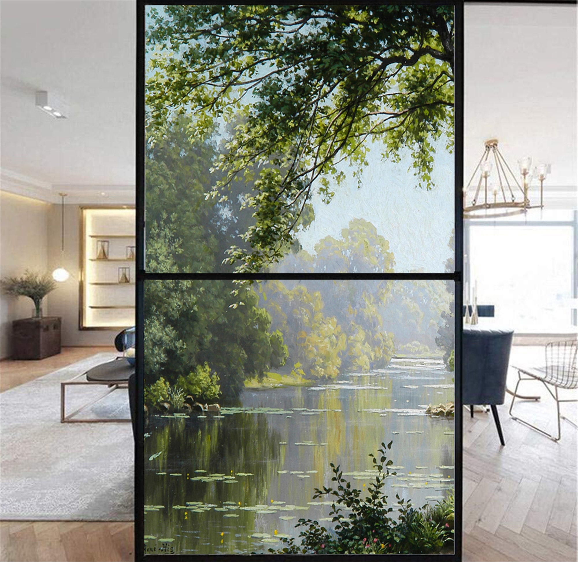 Decortive Window Film Privacy Forest Creek Landscape Oil Painting ...