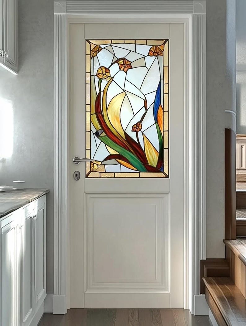 Custom Size Botanical Stained Glass Window Privacy Film Wildflower and ...