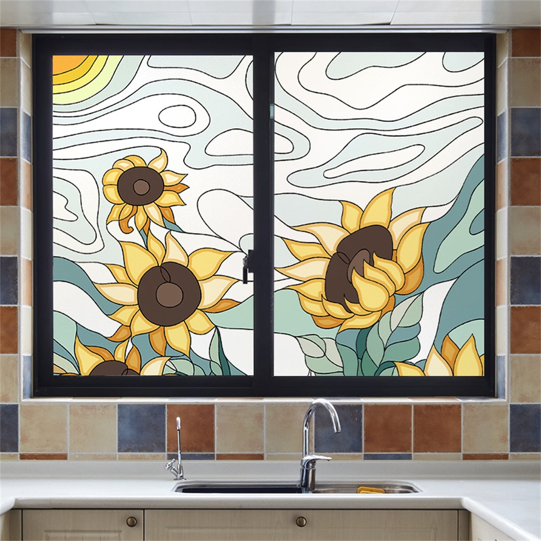 Custom Size Window Film Stained Glass Films Sunflower Frosted Static ...