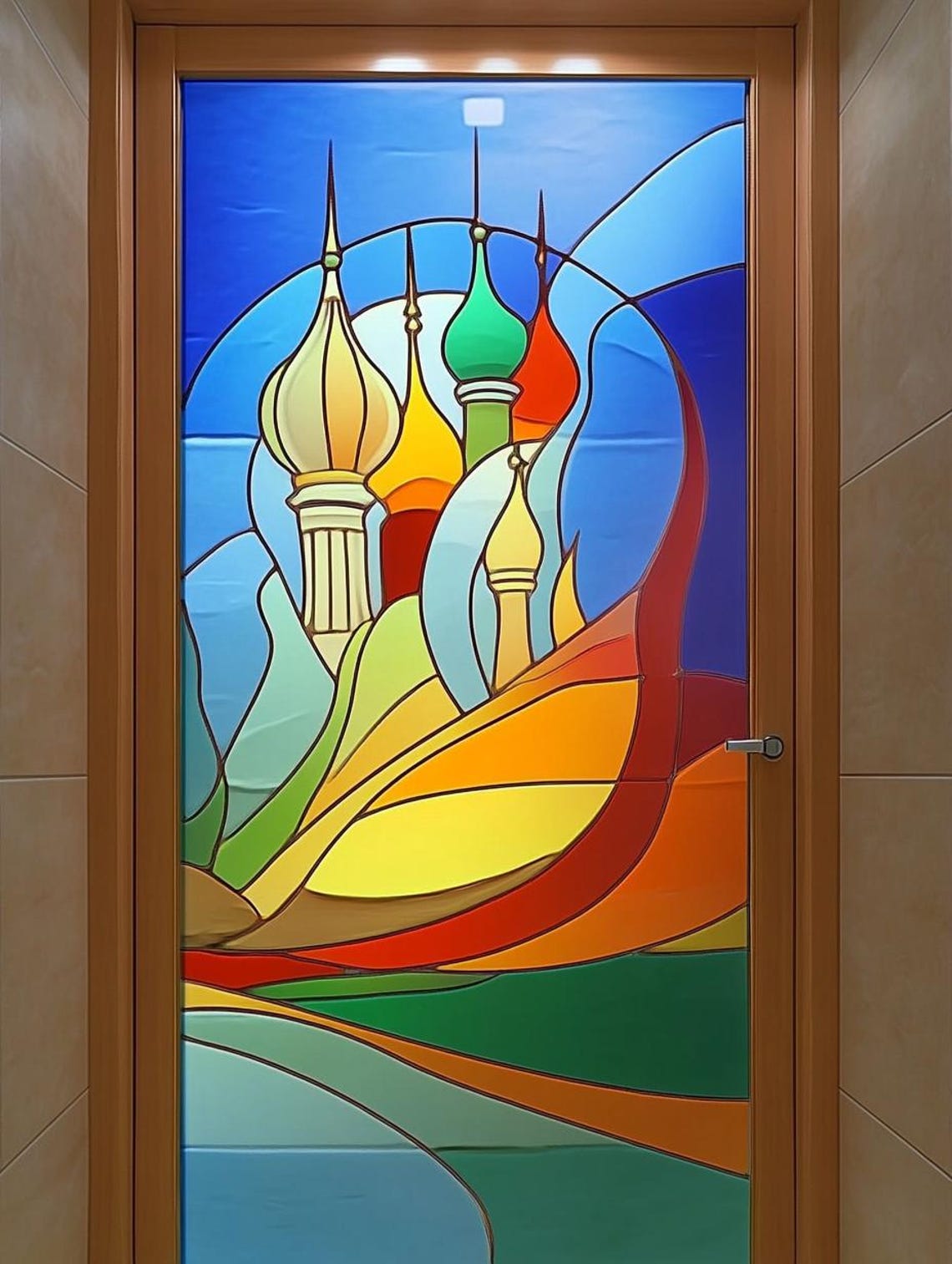 Custom Size Color Block Art Glass Window Film Faux Stained Glass Static ...