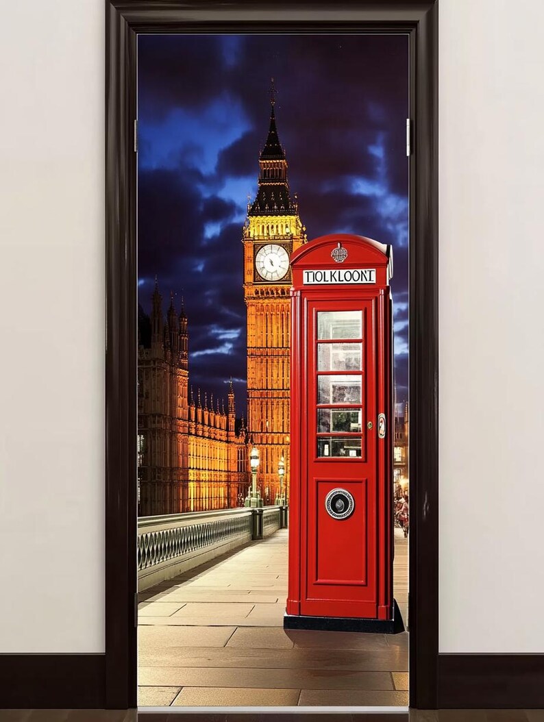 Custom Size Iconic Red Telephone Booth Door Decal Peel and Stick ...