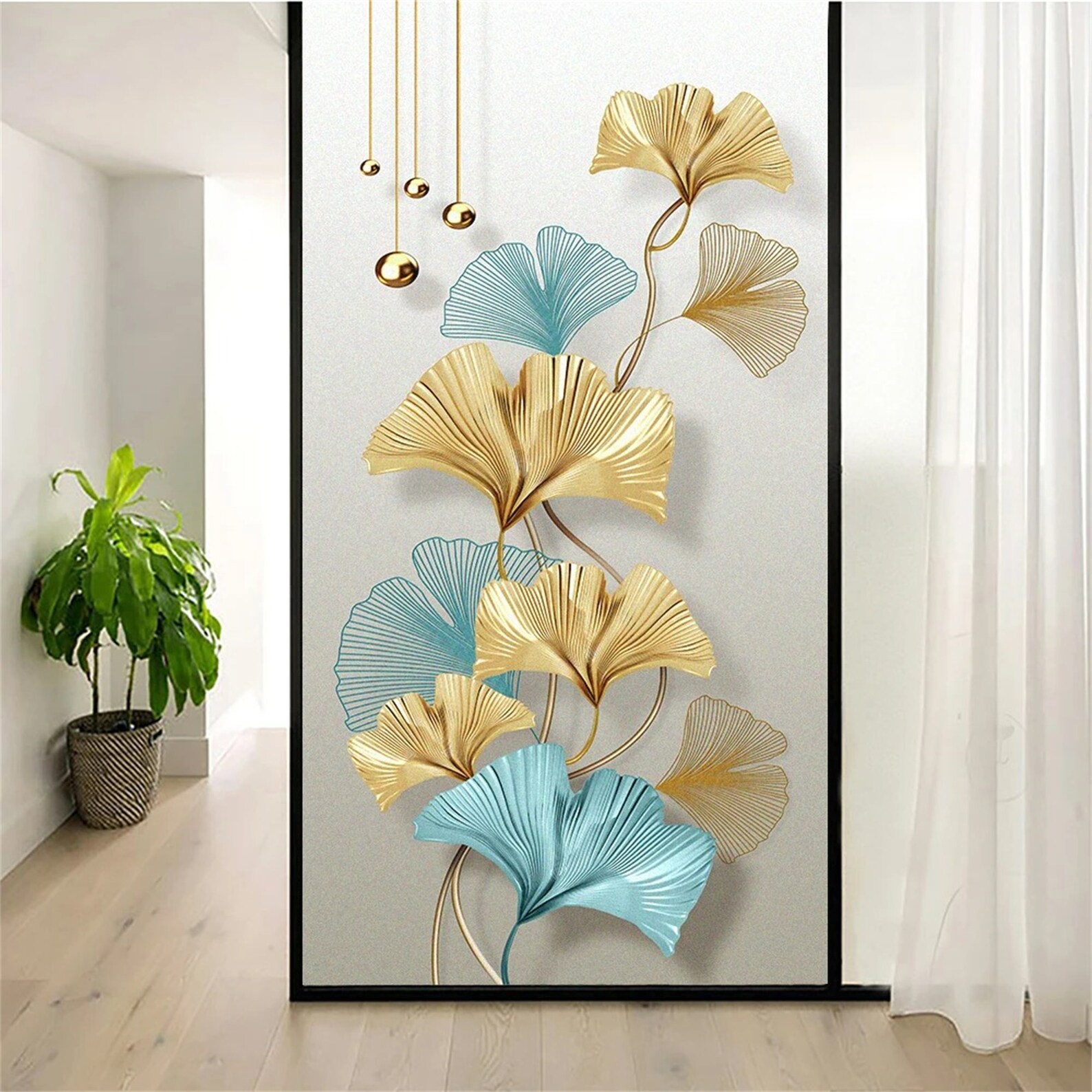 Custom Size Ginkgo Leaf Window Film Privacy Glass Sticker Glue-free ...