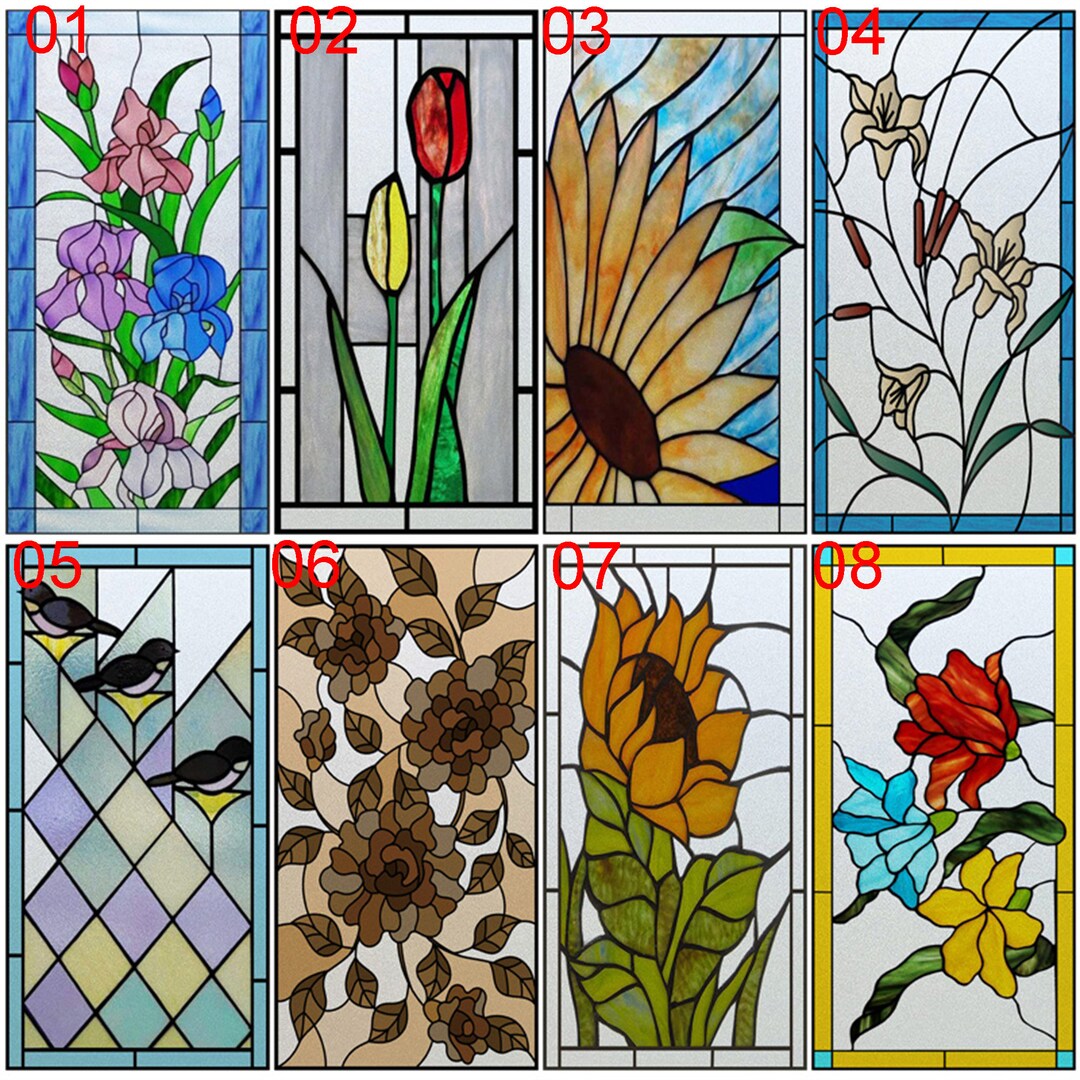 Custom Size Rose Flower Stained Glass Window Film Static Cling Privacy ...