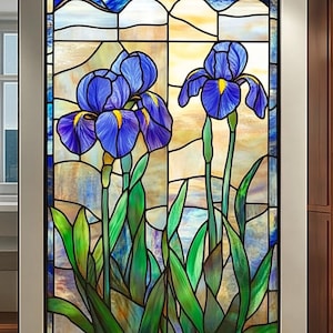 Custom Size Purple Iris Stained Glass Window Privacy Film Vibrant ...