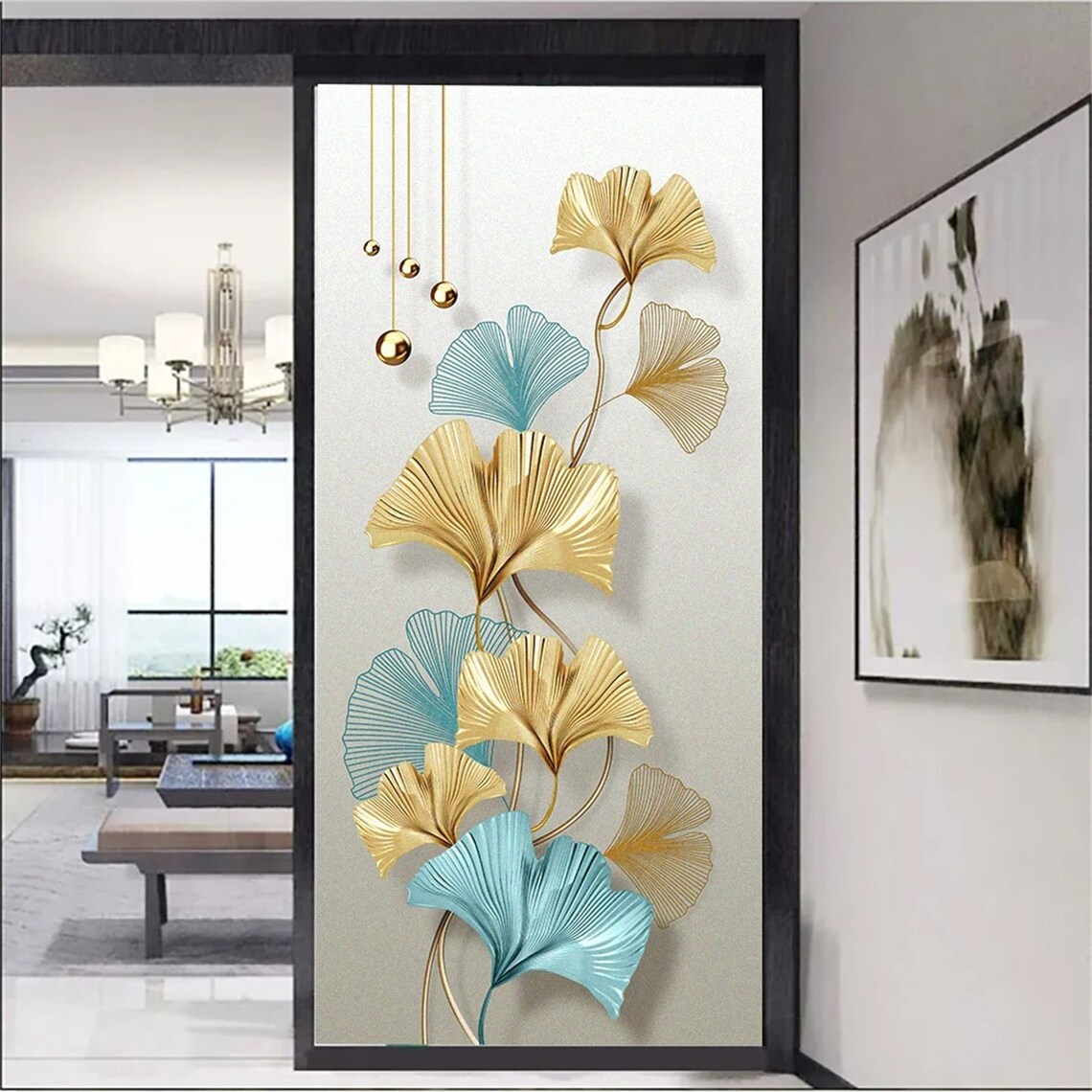 Custom Size Ginkgo Leaf Window Film Privacy Glass Sticker Glue-free ...