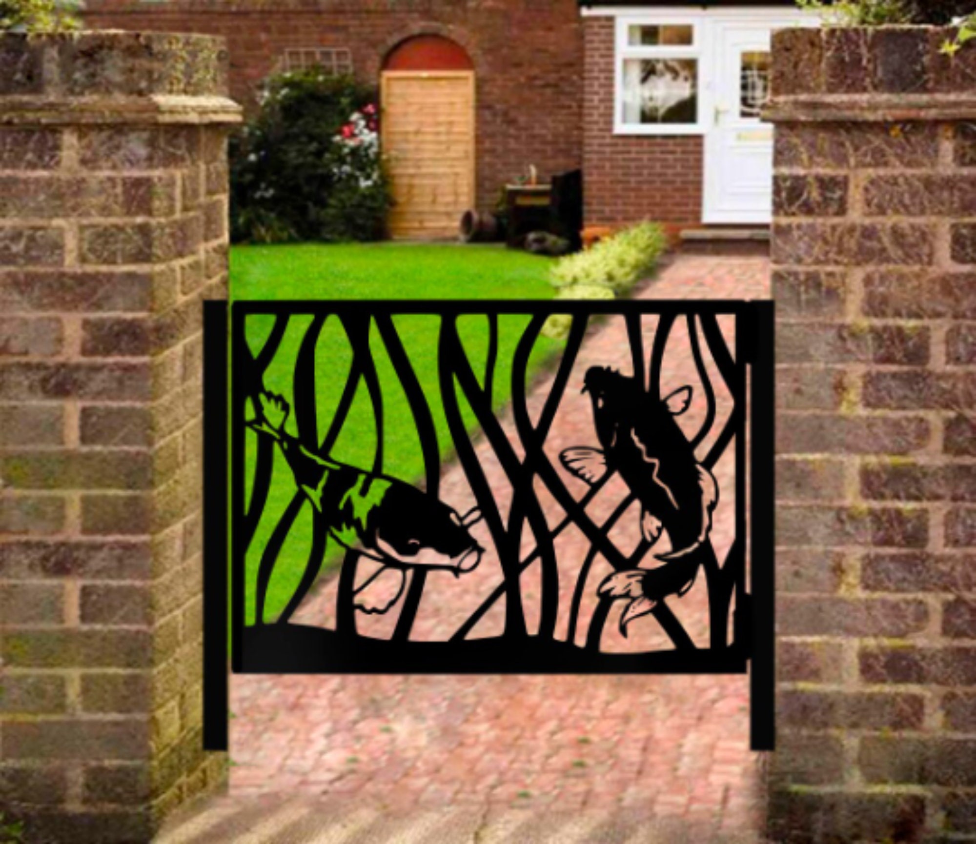 Modern Fish Motif Design Metal Back Yard Gate Custom Fabrication Metal ...