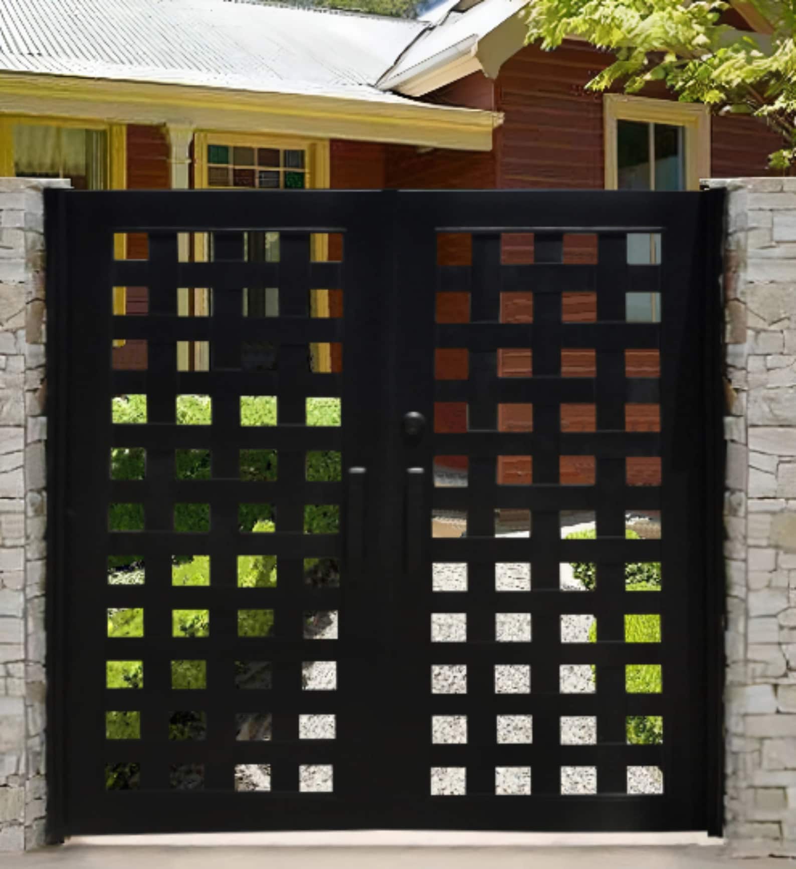 Gorgeous Square Box Design Metal Garden Gate Classic Modern Fabrication ...