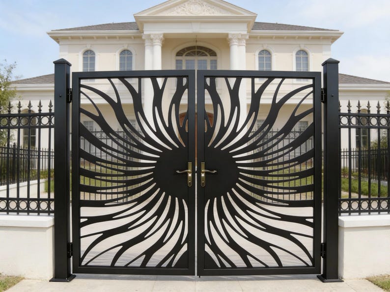 3D Laser Cut Sun Design Metal Back Yard Gate | Custom Design Metal Back ...
