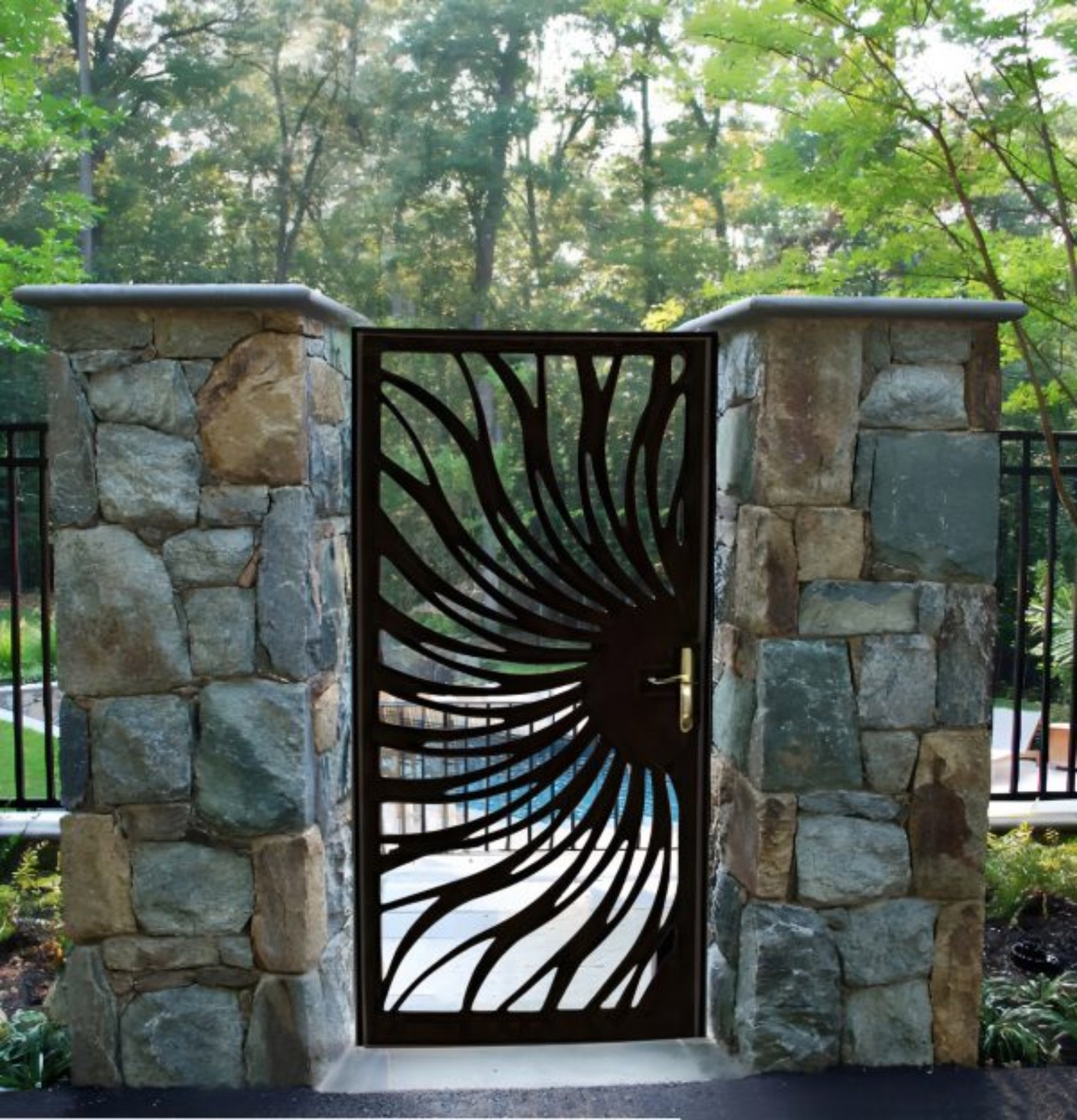 3D Laser Cut Sun Design Metal Back Yard Gate | Custom Design Metal Back ...